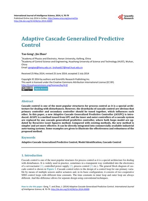 Pdf Adaptive Cascade Generalized Predictive Control