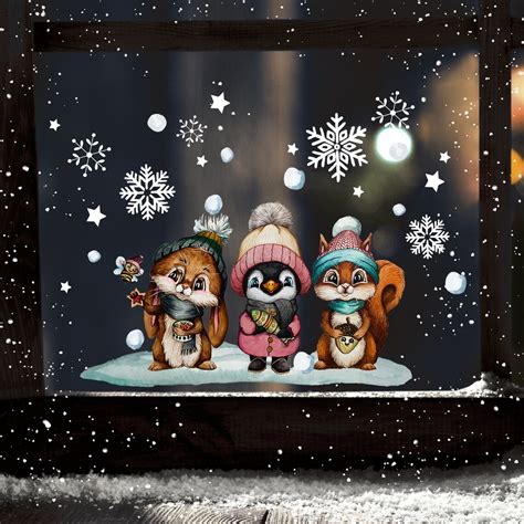 Fensterbild Fenstersticker Tierkinder Hase Pinguin Etsy De