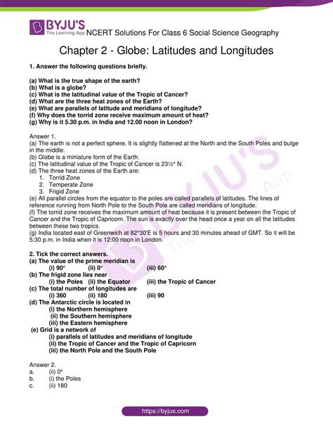 Ncert Solutions For Class 6 Geography Social Science Chapter 2 Globe