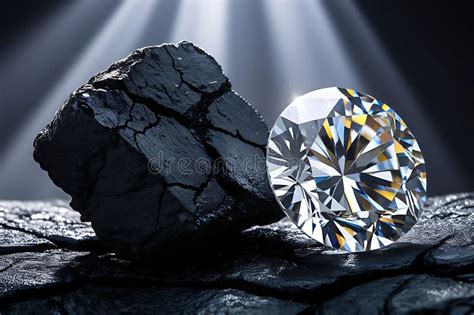A Symbolic Close Up Of A Piece Of Coal And A Shining Diamond Side By Side On A Rugged Surface