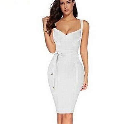 Celebrity Party Spaghetti Strap V Neck Bandage Dress Bries Jewelry