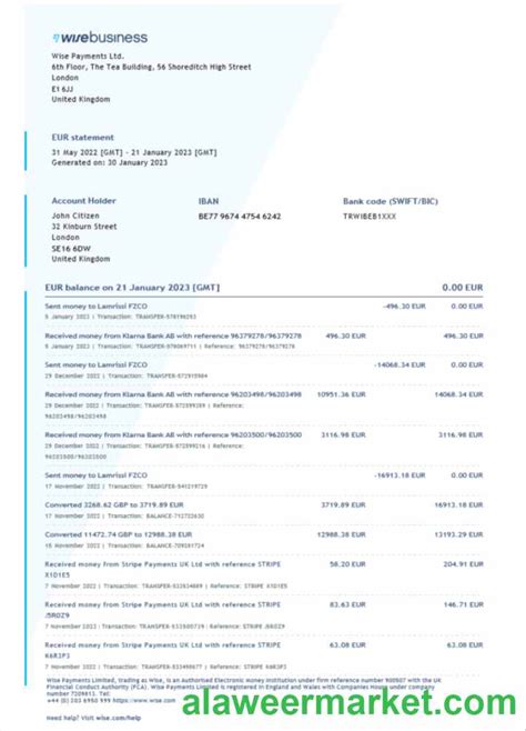 United Kingdom Wise Business Bank Statement Word And Pdf Template
