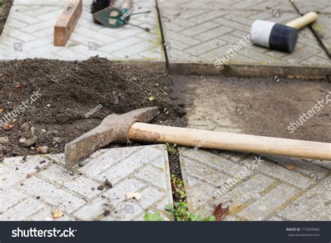 Installation Paving Slabs Tools Ready Pavement Stock Photo Shutterstock