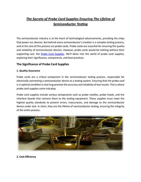 The Secrets Of Probe Card Supplies Ensuring The Lifeline Of