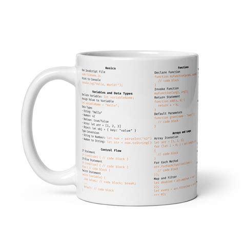 Javascript Cheat Sheet Mug Programmer Coding T Etsy