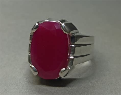 10 Carat Ruby 925 Sterling Silver Handmade Mens Ring Big Oval Cut Red