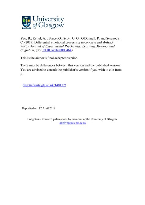 Pdf Differential Emotional Processing In Concrete And Abstract Words