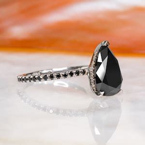 Pear Cut Diamond Ring Black Diamond Ring Black Diamond Jewelry Black