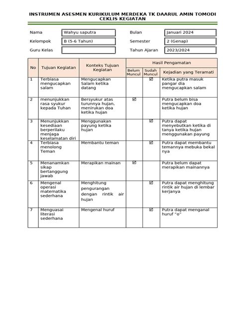Ceklis Paud Kumer Pdf