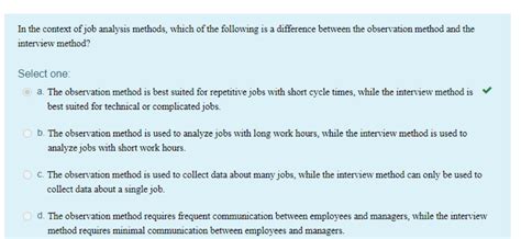 Solved In The Context Of Job Analysis Methods Which Of The