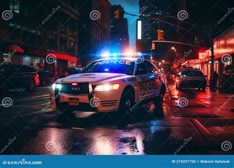 Police Lights And Police Car In New York Police Car With Red And Blue