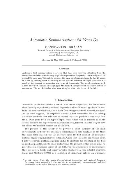 pdf automatic summarisation 25 years on