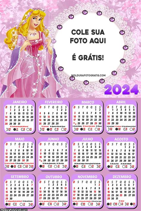 Calendário Aurora Disney 2024 Foto Molduras