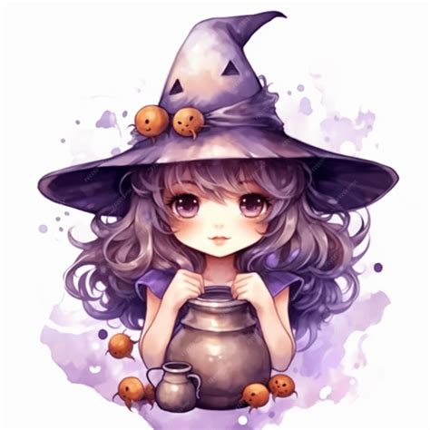 Premium Ai Image Anime Girl In A Witch Hat With A Pot Of Food