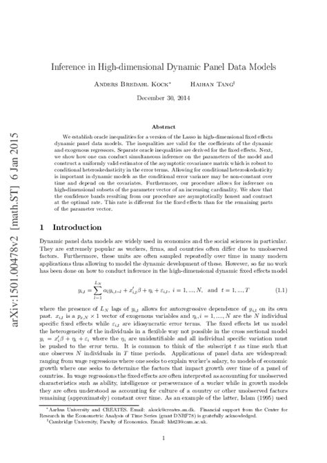 Pdf Inference In High Dimensional Dynamic Panel Data Models