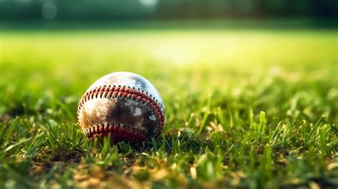 Premium Ai Image Baseball On The Green Grass Field Background