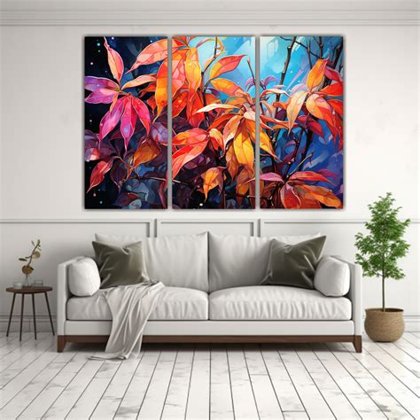 Cuadro Decorativo Moderno De Hojas De Bambú En Colores Arcoíris