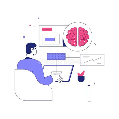 Male Data Scientist Analyzing Brain Mapping Data On Laptop In Flat Vector Illustration