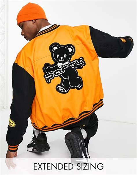 Asos Design Giacca Bomber Oversize Stile College Arancione Acceso Con