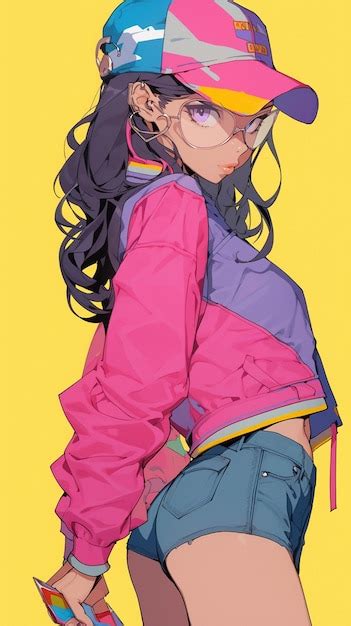 Premium Photo Anime Girl With A Baseball Cap And Glasses Holding A