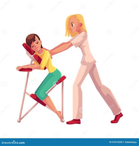 Young Woman Having Relaxation Office Massage In Mobile Chair Stock