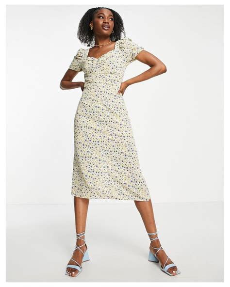 Urban Revivo Ruched Detail Midi Dress In Yellow Natural Lyst Canada