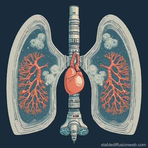 Retro Spaceship Shooting At An Image Of Lungs Prompts Stable