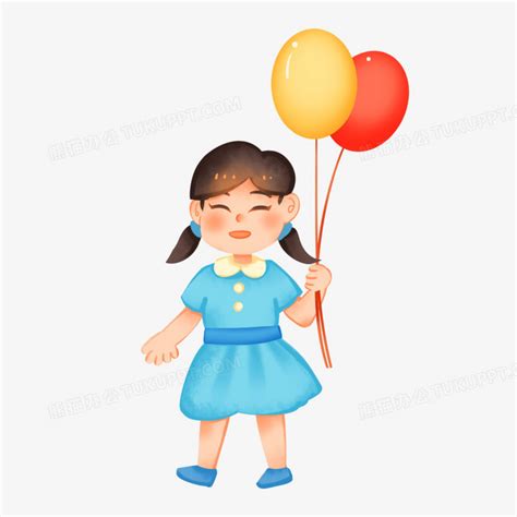 卡通手绘女孩拿着气球免抠元素PNG图片素材下载 卡通PNG 熊猫办公