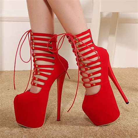 Stylish Round Closed Toe Strappy Hollow Out Lace Up Stiletto Super High