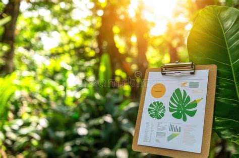 Analyze Plant Data On Clipboard With Greenery And Sunlight Nature Insight Stock Illustration