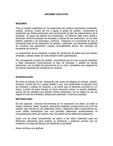 Ejemplo Informe Ejecutivo De Una Empresa