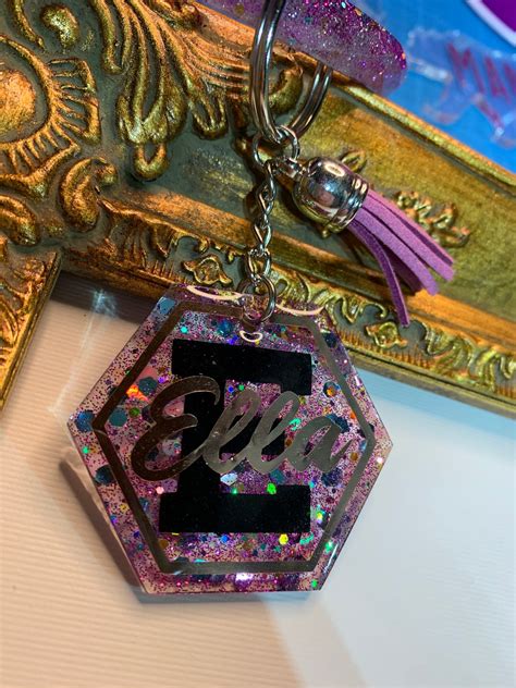 Foil Monogram Keychain With Tassel Custom Acrylic Key Chain Etsy