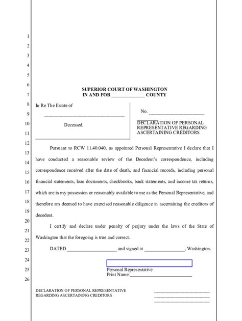 Fillable Online Washington Declaration Ascertaining Creditors Form Fax Email Print Pdffiller