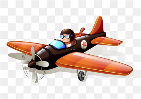 英俊潇洒的卡通飞行员驾驶着飞机png素材