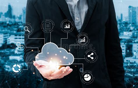 Man Holding Cloud Computing Diagram Show On Hand Data Storage Cloud Technology Stock Image