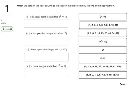 Solved Match The Sets On The Right Column To The Sets On The