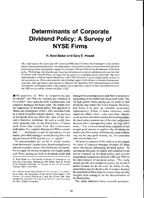 Pdf Determinants Of Corporate Dividend Policy A Survey Of Nyse Firms