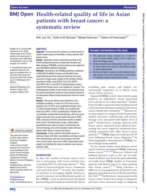 Pdf Health Related Quality Of Life In Asian Patients With Breast