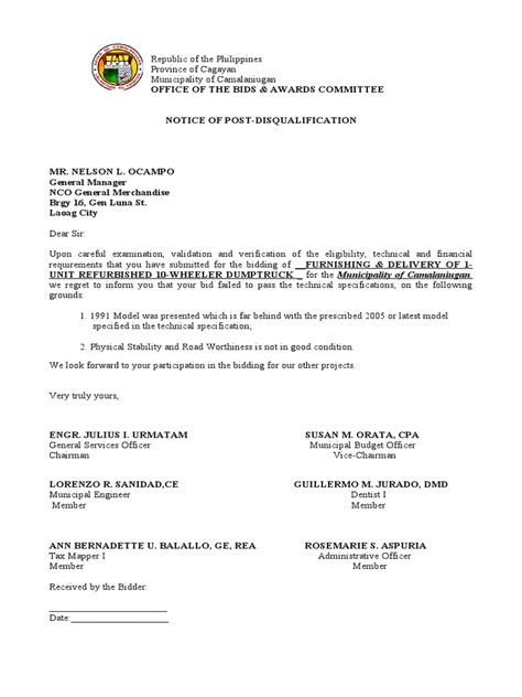 Notice Of Post Disqualification Pdf