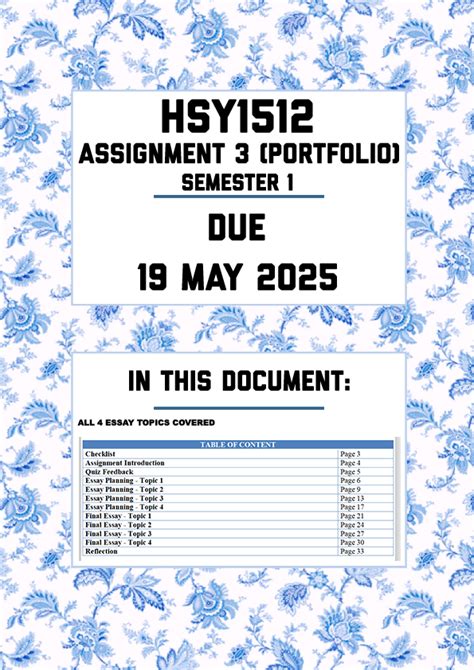 Hsy1512 Assignment 3 Portfolio Semester 1 All 4 Essays Topics Covered Due 19 May 2025