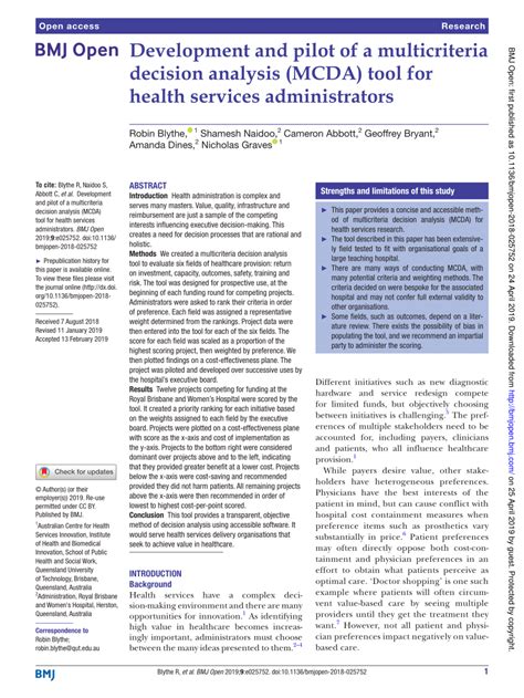 Pdf Development And Pilot Of A Multicriteria Decision Analysis Mcda