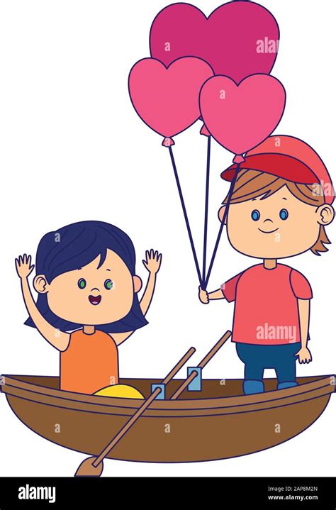 Wooden Canoe With Happy Couple In Hearts Balloons Stock Vector Image