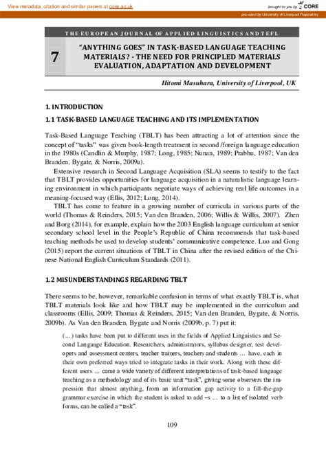Pdf Anything Goes In Task Based Language Teaching Materials The Need For Principled