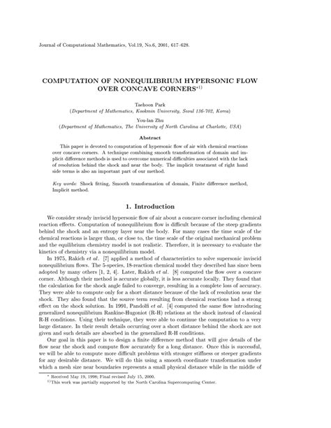 Global Science Press Computation Of Nonequilibrium Hypersonic Flow Over Concave Corners