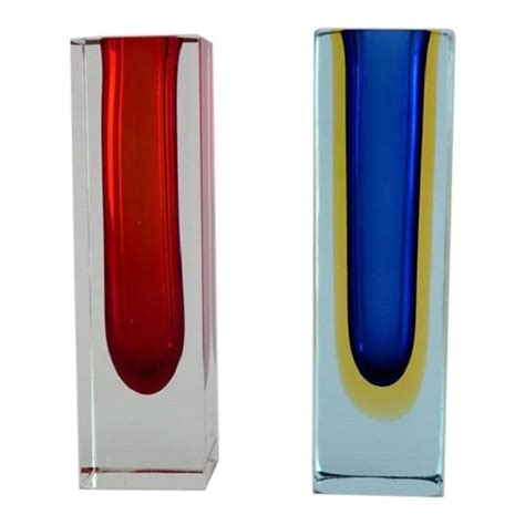 German Czech Bohemian Pair Of Ruby Red And Clear Glass Mantel Vases For