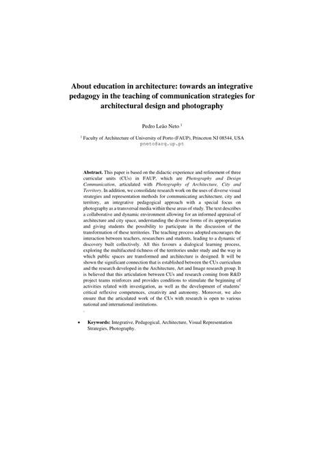 Pdf About Education In Architecture Towards An Integrative Pedagogy In The Teaching Of