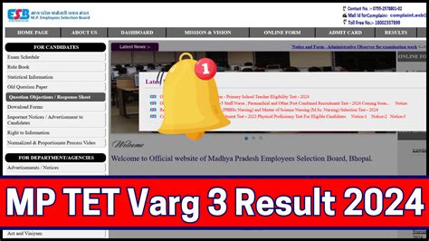 MP TET Varg 3 Result 2024 Check Merit List Cut Off Marks Esb Mp Gov