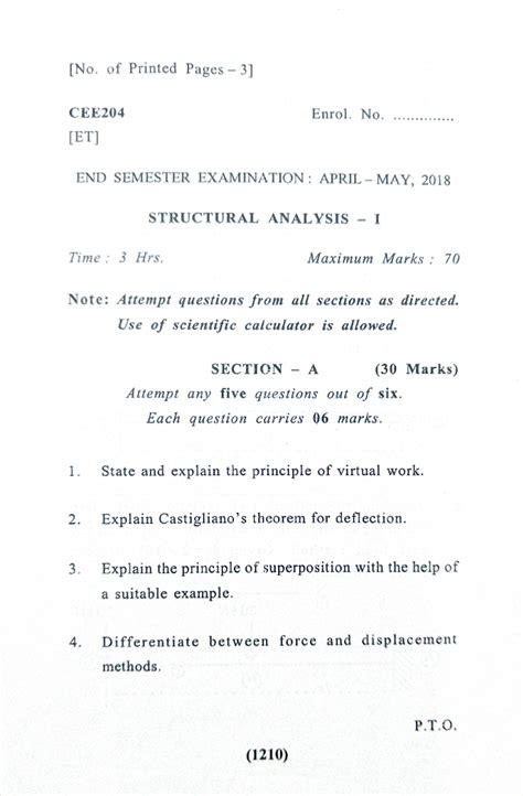 Sa1 2018 Structural Analysis Assignment Basic Civil Engineering