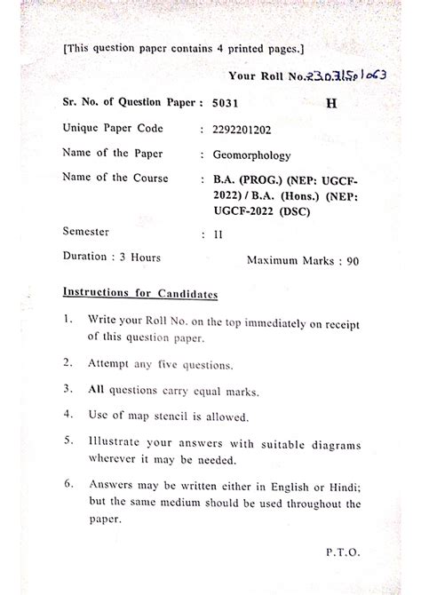 Pyq 2023 Geomorphology B Prog Nep Ii Sem Question Paper Insights