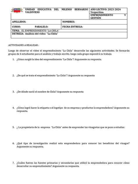 Actividades Del Video La Chila Pdf Iniciativa Empresarial